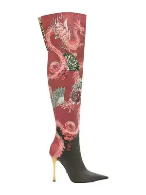 Roberto Cavalli Dragon-print High-heel Boots - Red
