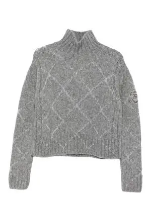 Ermanno Scervino High-neck Diamond-pattern Alpaca-blend Sweater - Grey