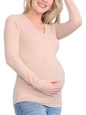 Motherhood Maternity V-neck Long Sleeve Henley Tee - Moonlight