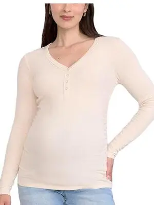 Motherhood Maternity V-neck Long Sleeve Henley Tee - Whitecap Grey