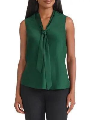 KASPER Bow Detail Sleeveless Satin Top - Evergreen