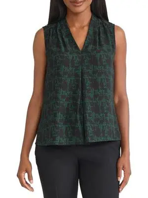 KASPER Pleated Shoulder Sleeveless Top - Black/evergreen