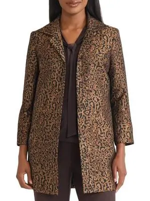 KASPER Leopard Jacquard Swing Jacket - Dark Camel Multi