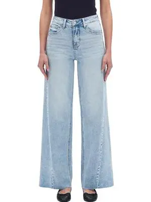 BAYEAS High-rise Wide Leg Jeans With Raw Hem - Light Blue