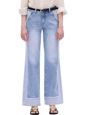 BAYEAS Paneled Mid-rise Wide Leg Carpenter Jeans - Light Blue