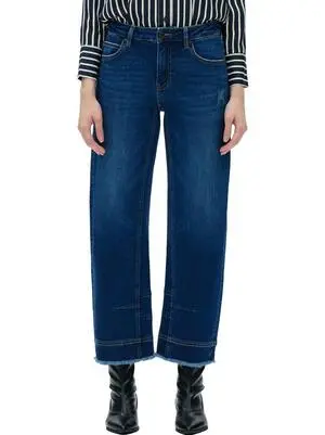 BAYEAS Mid Rise Ankle Barrel Leg Jeans - Dark Blue