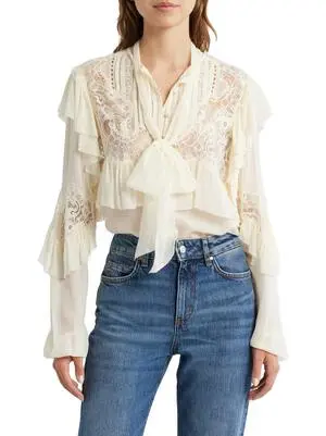 LOVESHACKFANCY Farah Ruffle Detail Button-Up Shirt