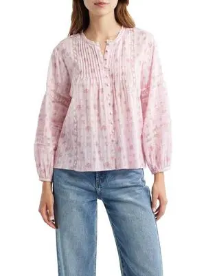 LoveShackFancy Lita Floral Long Sleeve Button-up Top - Raspberry Fields