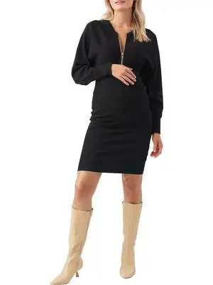 RIPE MATERNITY Zip Knit Nursing Knee-length Dress - Black