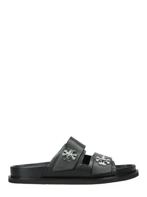 Tory Burch Leather Turnlock Slides - Black