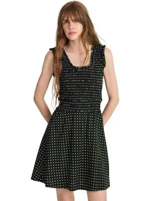 Madewell Ruffled Scoopneck Mini Dress - Linear Dots Jet Black