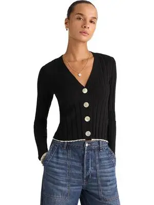 Madewell Tipped Ribbed V-neck Cardigan - Navy Combo