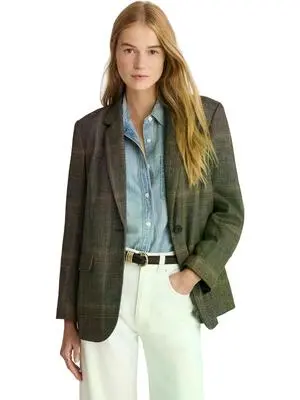 Madewell Plaid Cardigan Blazer - Brown Gray Plaid