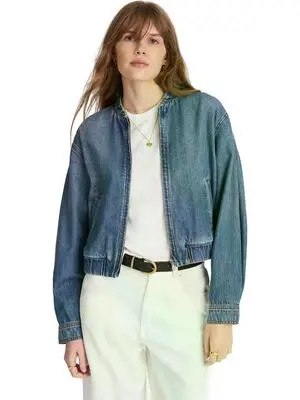 Madewell Zip-up Bomber Jacket In Airy Denim - Mosby Wash
