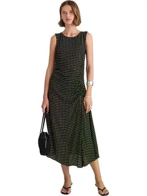 Madewell Asymmetrical Ruched Midi Dress - Linear Dots Jet Black