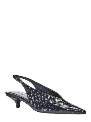 Aqua Gabby Pointed Toe Slingback Pumps - Navy Croc