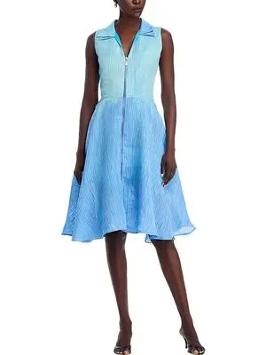 KAHINDO Double Layer Threaded Ombre Organza Dress - Blue