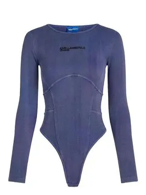 Karl Lagerfeld Ribbed Long-sleeve Bodysuit - Blue