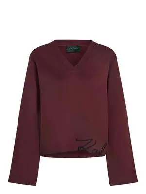 Karl Lagerfeld Signature-hem V-neck Sweater - Red