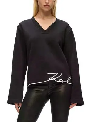 Karl Lagerfeld Signature-hem V-neck Sweater - Black