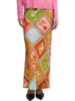 NEVER FULLY DRESSED Soller Dorris Patchwork-print Maxi Skirt - Orange