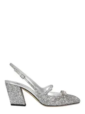 JIMMY CHOO 45mm Belinda Glitter Slingback Pumps - Silver