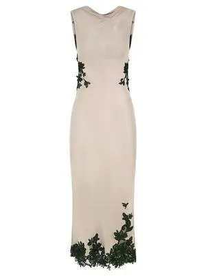 Christopher Esber Hibiscus Embroidered Lace-insert Midi Dress - Neutrals