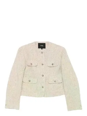 Maje Buttoned Cropped Tweed Jacket - Neutrals