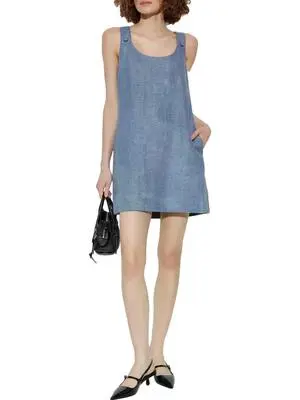 Posse Button-detailed Linen Mini Dress - Blue