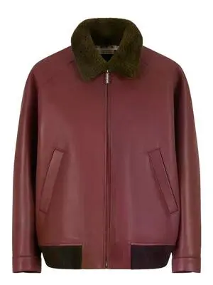 Marni Leather Bomber Jacket With Collar Detail - Brown