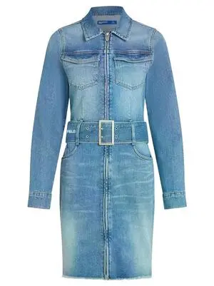 Karl Lagerfeld Belted Zip-front Denim Dress - Blue