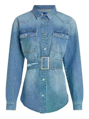 Karl Lagerfeld Belted Denim Shirt - Blue