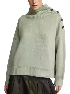 YVES SALOMON High-neck Button-detail Sweater - Green
