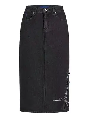 Karl Lagerfeld Lace-up Denim Midi Skirt - Black