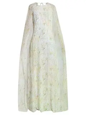 Bernadette Floral-print Cape Maxi Dress - White
