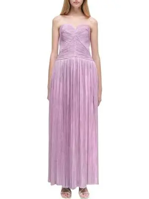 Simkhai Pleated Strapless Midi Gown - Purple