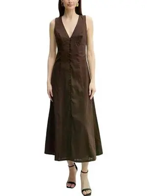 Bardot Button-front Midi Dress - Brown