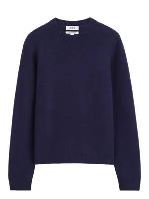 Cos Cashmere Crew-neck Sweater With Ribbed Trims - Navy