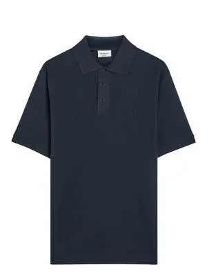 Saint Laurent Logo-embroidered Piqué Cotton-blend Polo Shirt - Navy