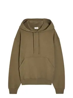 Saint Laurent Logo-embroidered Hooded Cotton Sweatshirt - Khaki