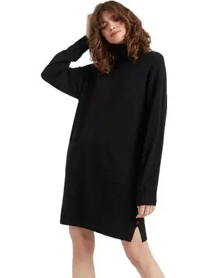 Chinti & Parker Rollneck Wool-Cashmere Mini Dress Black
