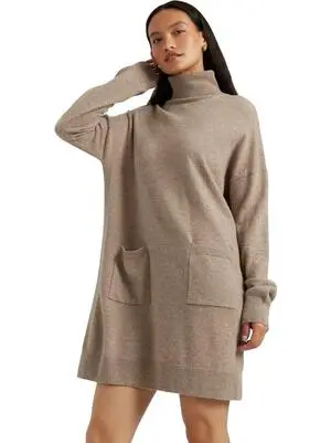 Chinti & Parker Rollneck Wool-Cashmere Mini Dress Warm Oatmeal
