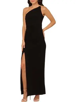Adrianna Papell One-shoulder Chain-strap Jersey Column Gown - Black