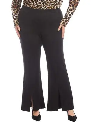Karen Kane Faux Suede Front Slit Flare Pants - Black