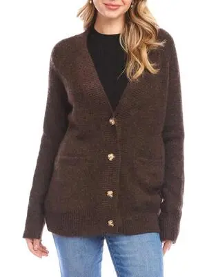 Karen Kane V-neck Relaxed Fit Cardigan - Chocolate