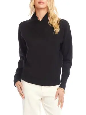 Karen Kane Crossover Collar Sweater - Black
