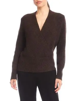 Karen Kane Surplice V-neck Sweater - Chocolate