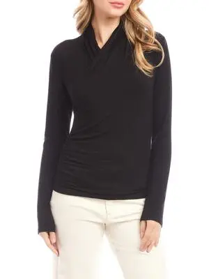 Karen Kane Crossover Ruched Top - Black