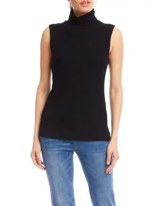 Karen Kane Sleeveless Ribbed Turtleneck Top - Black