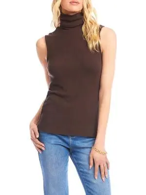 Karen Kane Sleeveless Ribbed Turtleneck Top - Brown
